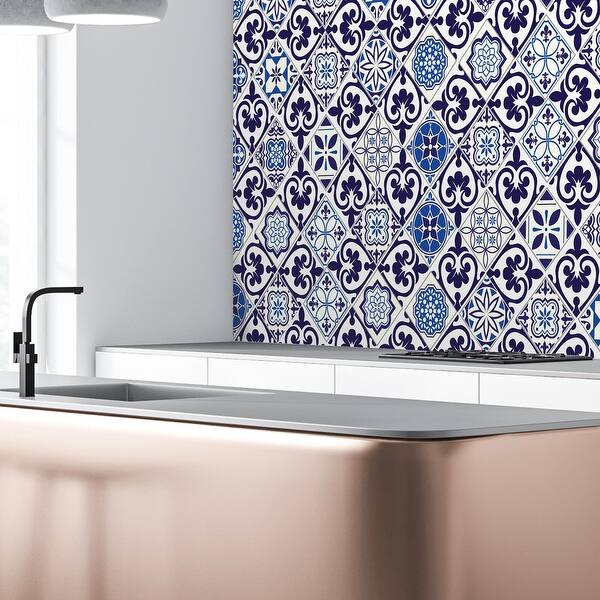 Walplus Cala Blue Mediterranean 6" Peel and Stick Backsplash Tile Stickers 48pc - On Sale - Bed ...